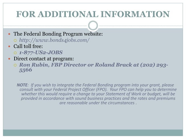 Federal Bonding Program | PPT | Free Download