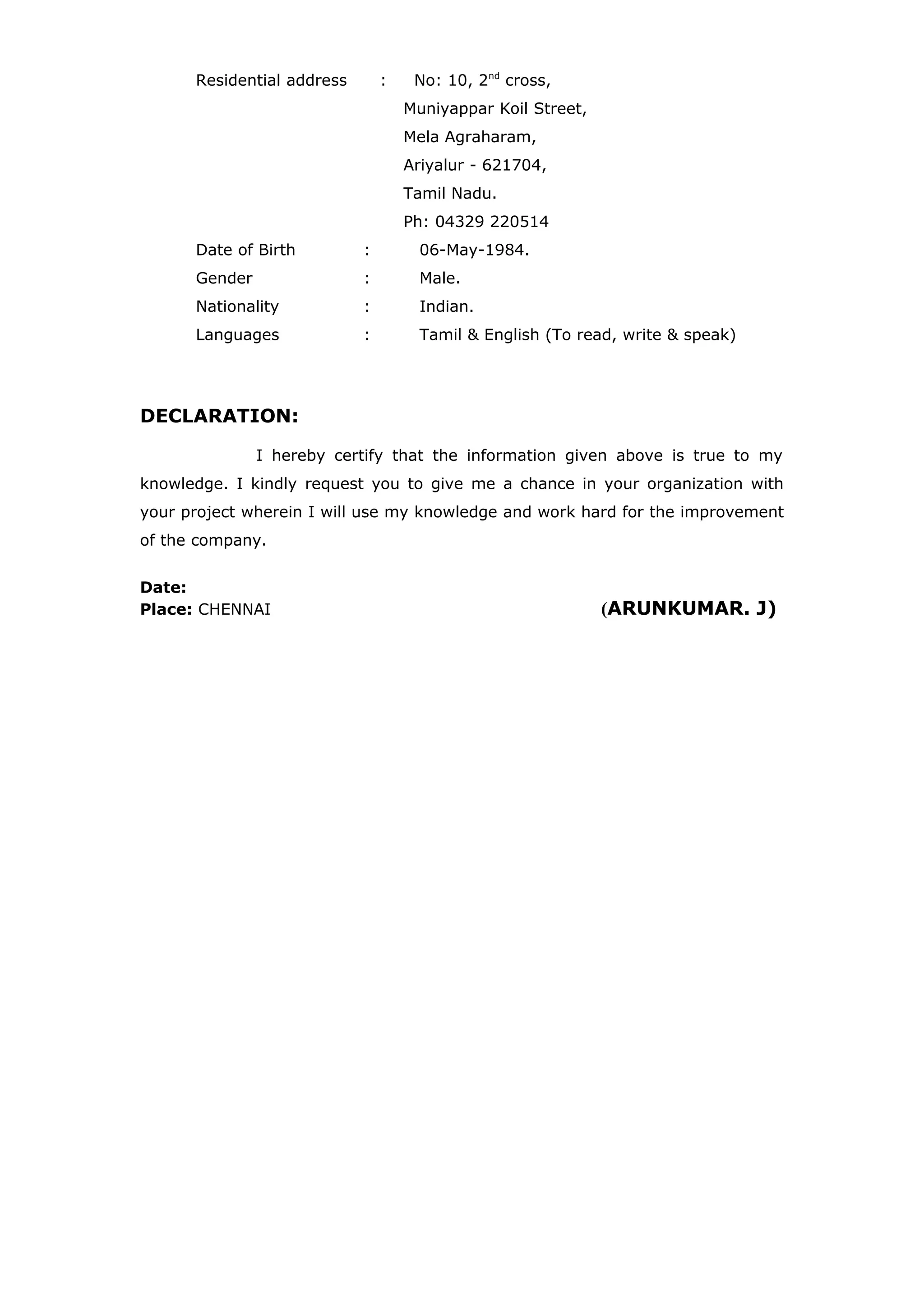 Arunkumar Resume | DOC