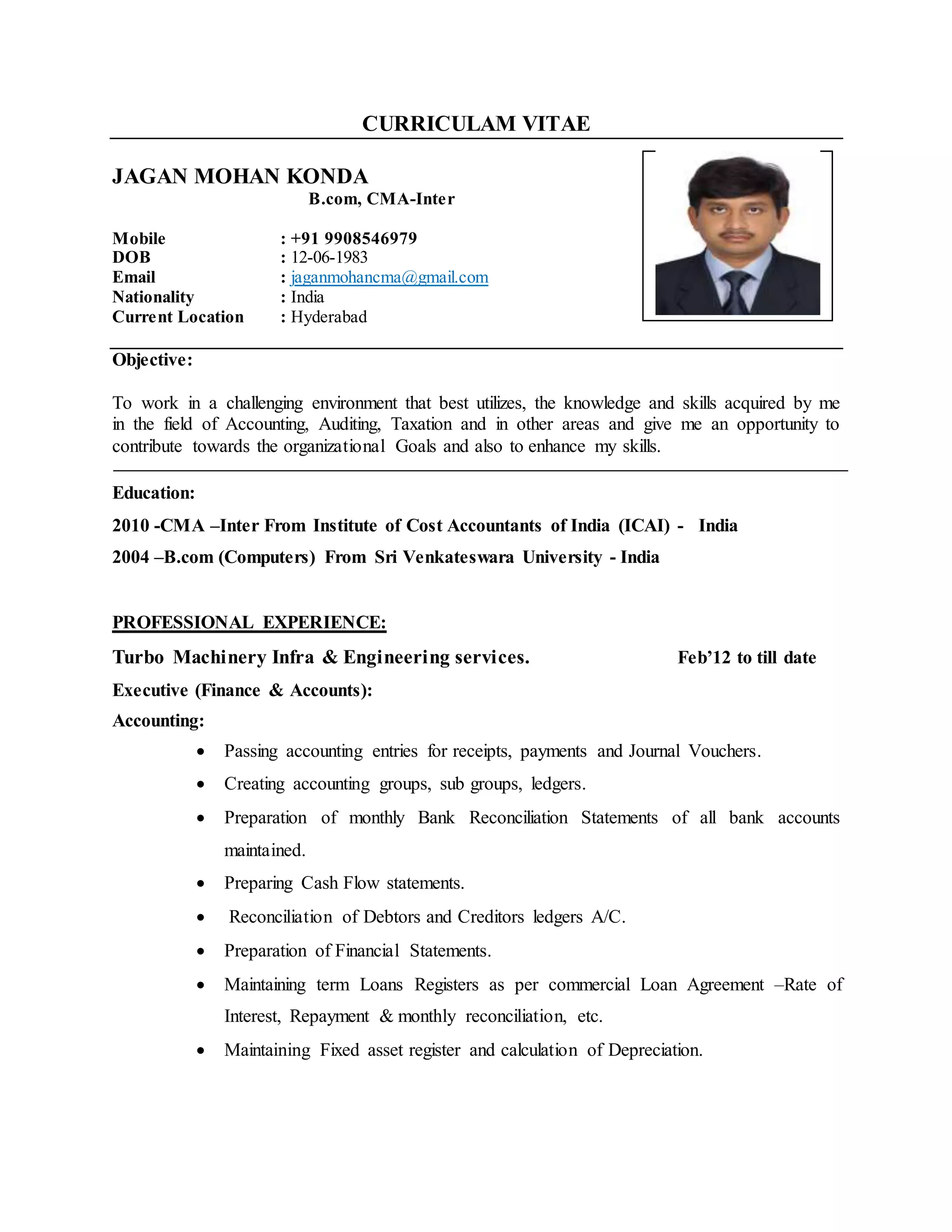 K.jagan mohan cv | DOCX | Business Accounting & Finance | Business