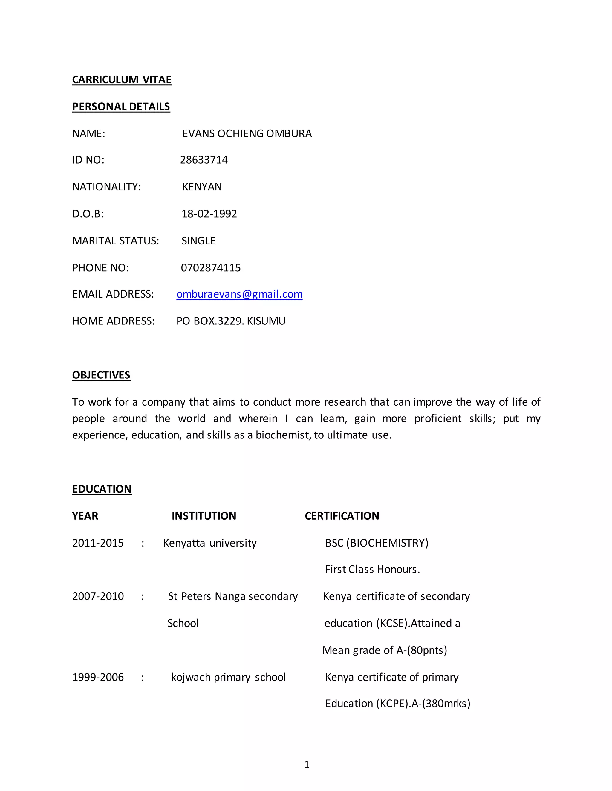 ombura evans cv | PDF