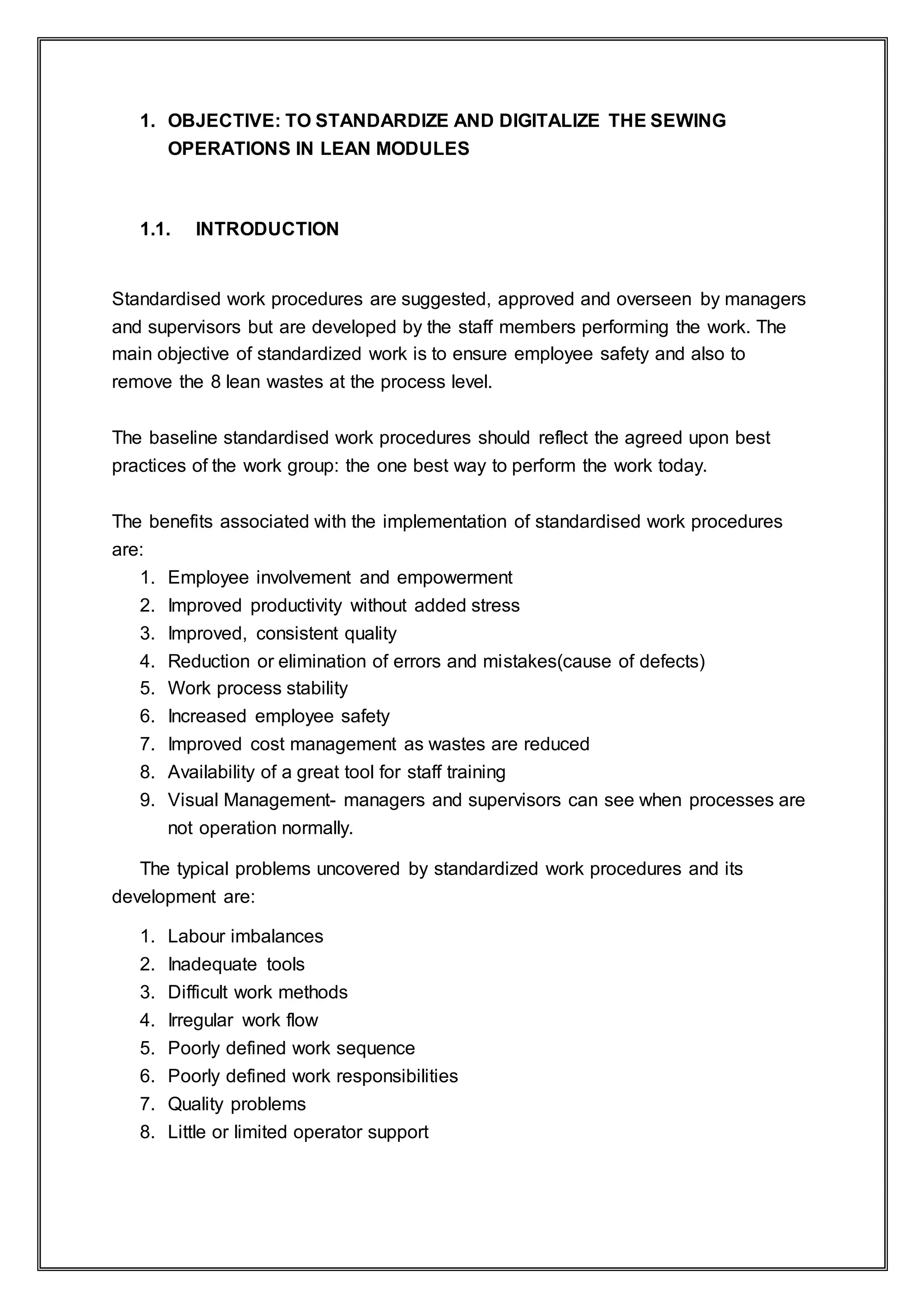 Standardization & digitalization of sewing operations | DOCX