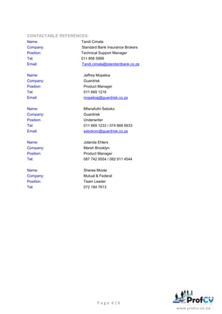 CV Mamiki Matete | PDF | Insurance | Personal Finance