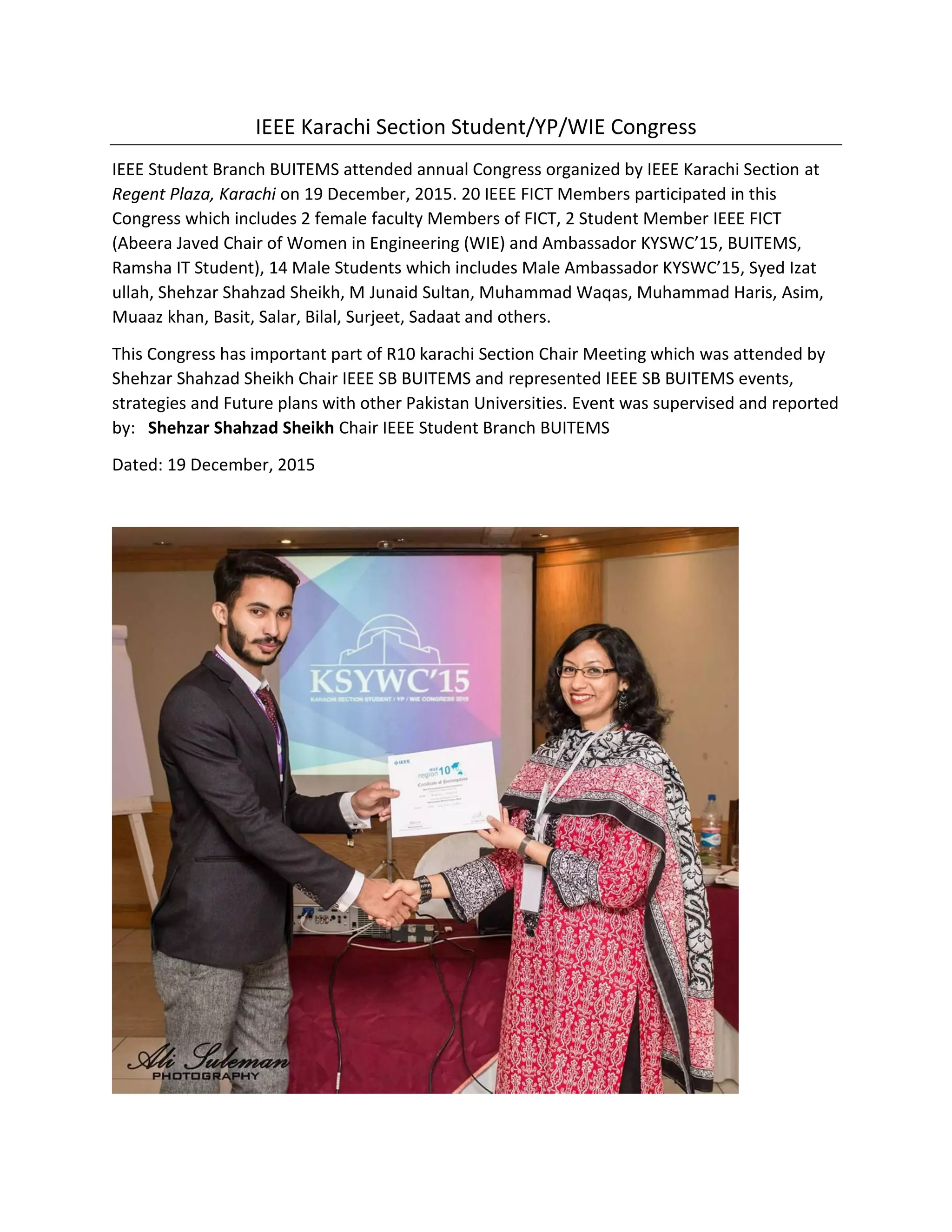 IEEE Karachi Section StudentYPWIE Congress | PDF