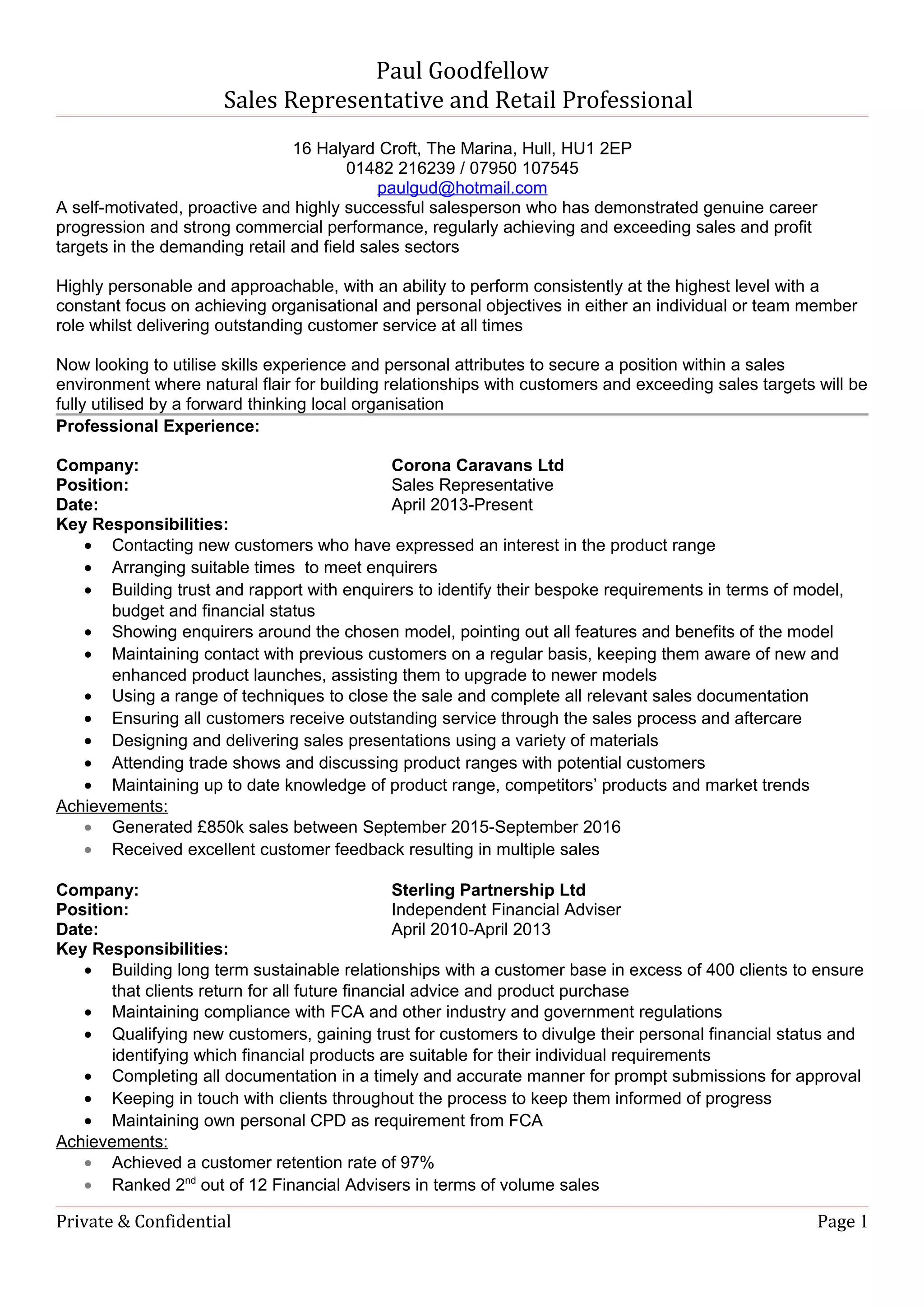 CV Paul Goodfellow (1) | PDF