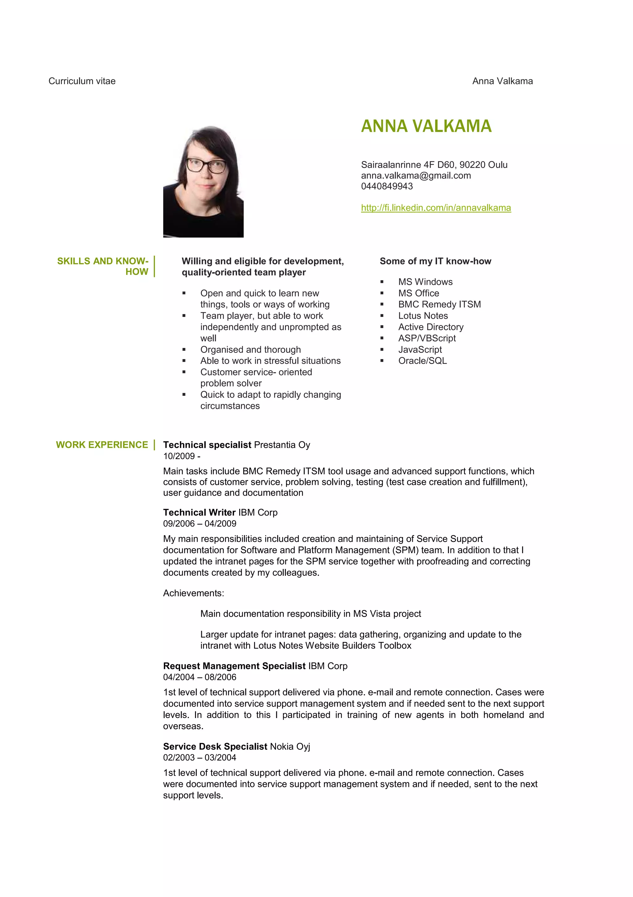 Valkama Anna CV 2016 EN | PDF | IT and Internet Support | Internet