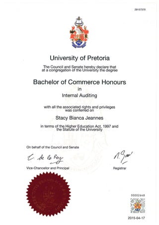 BCom Honours Internal Auditing degree | PDF