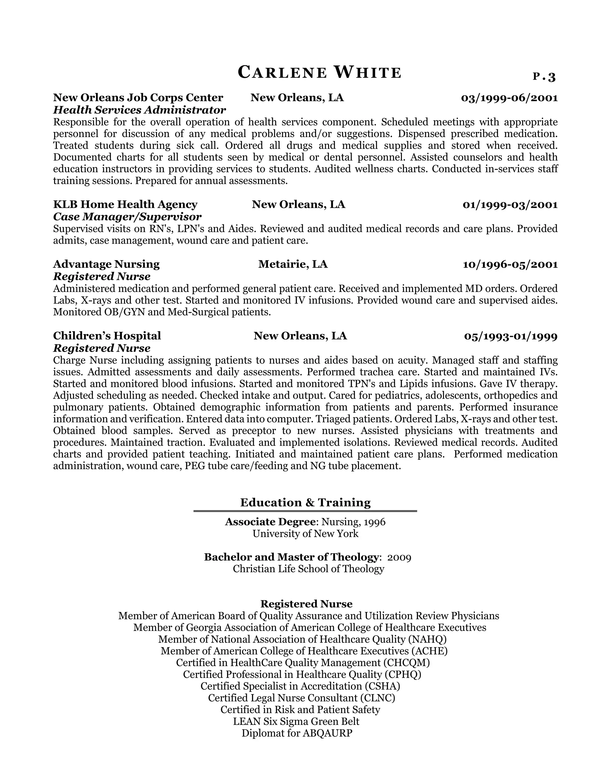 Carlene White New Resume | PDF