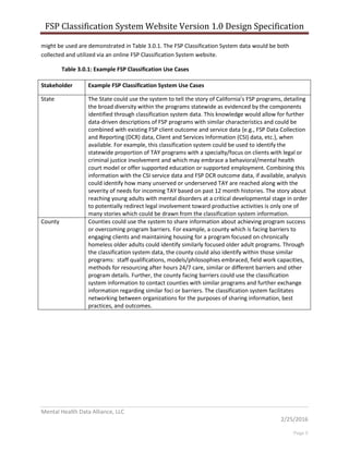 Deliverable #4 - Report of the Online Statewide FSP Classification ...