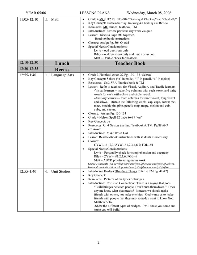 Typical RCS Lesson Plan | PDF