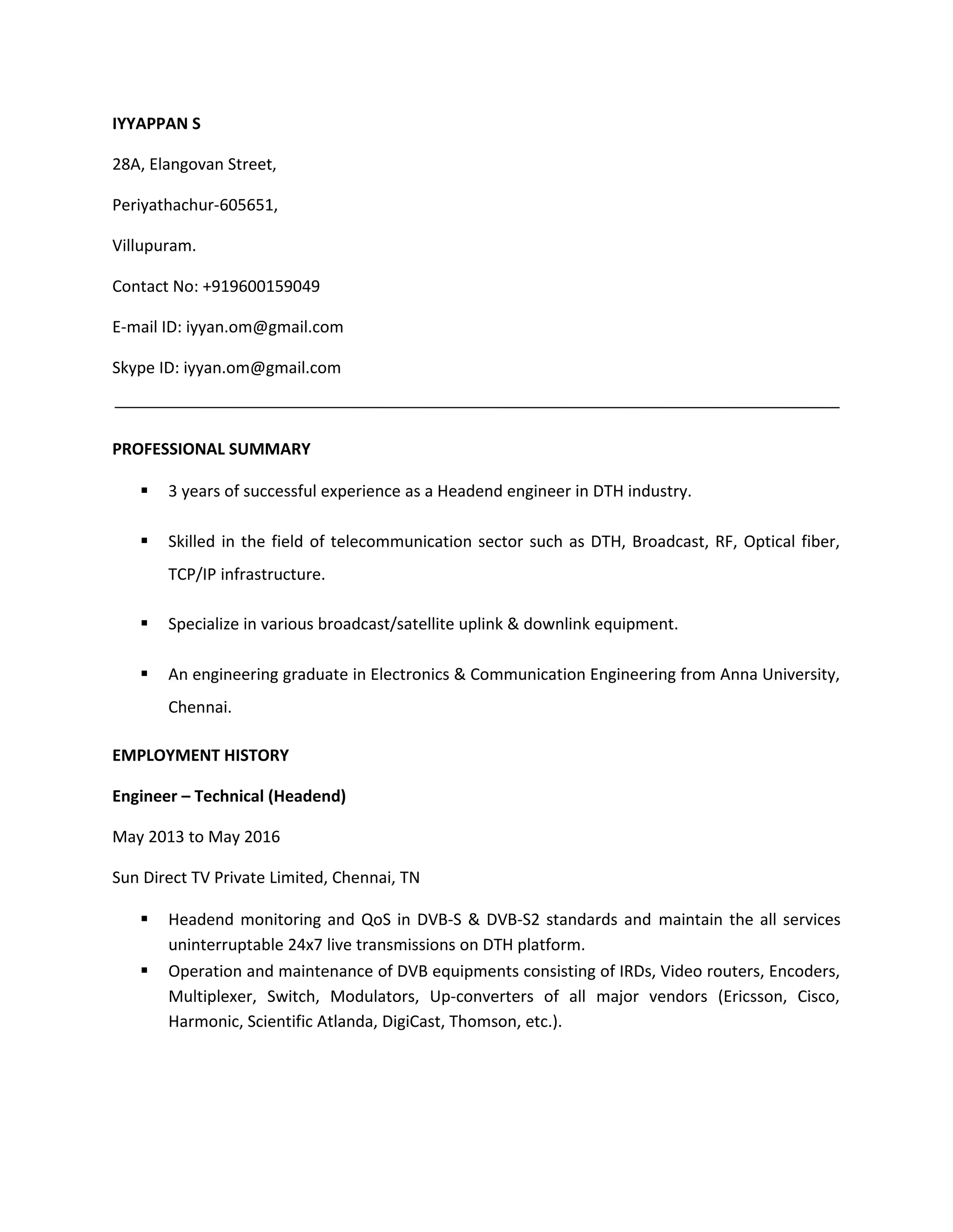 Headend Engineer - DVB - 3 years exp PP (1) | DOC