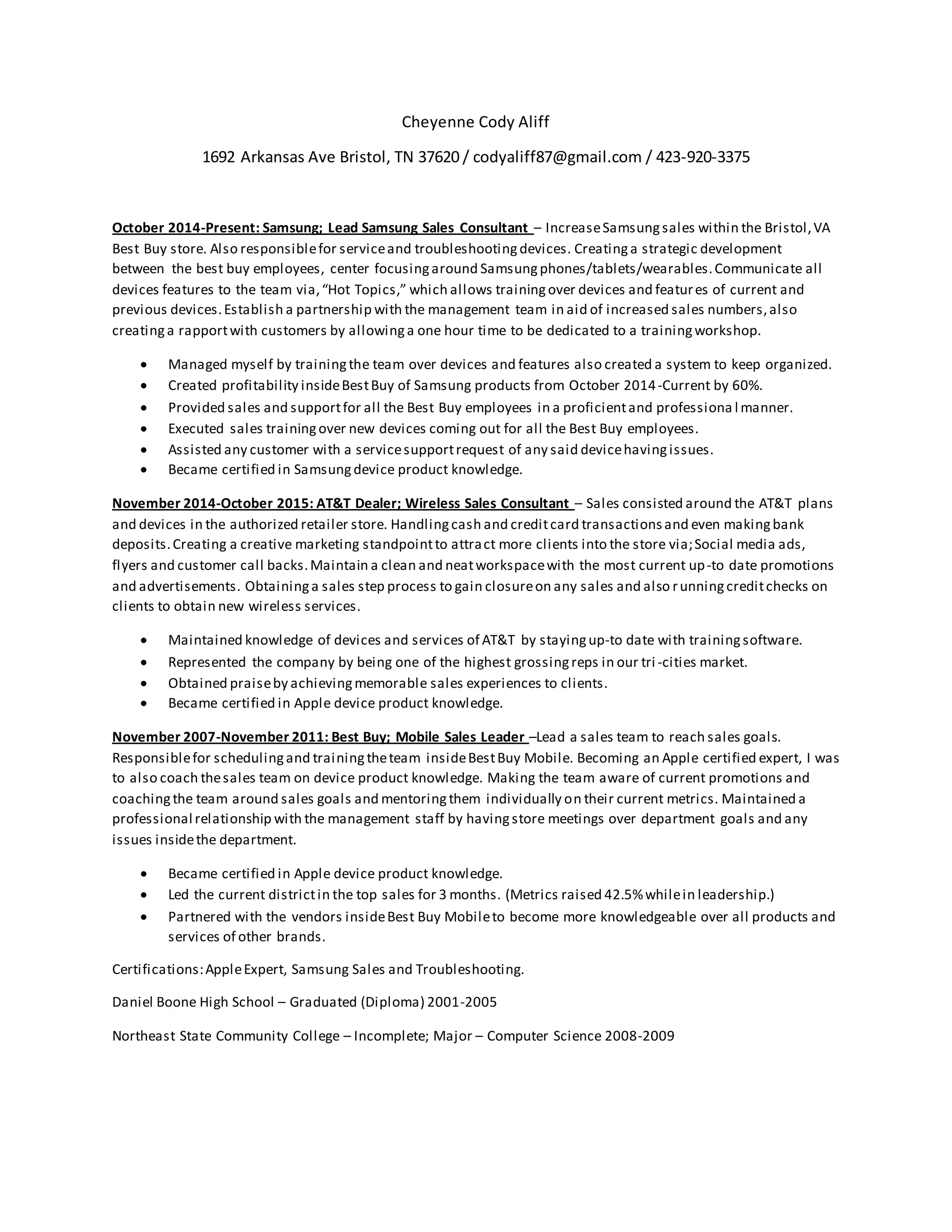 Cody Aliff New Resume | DOCX