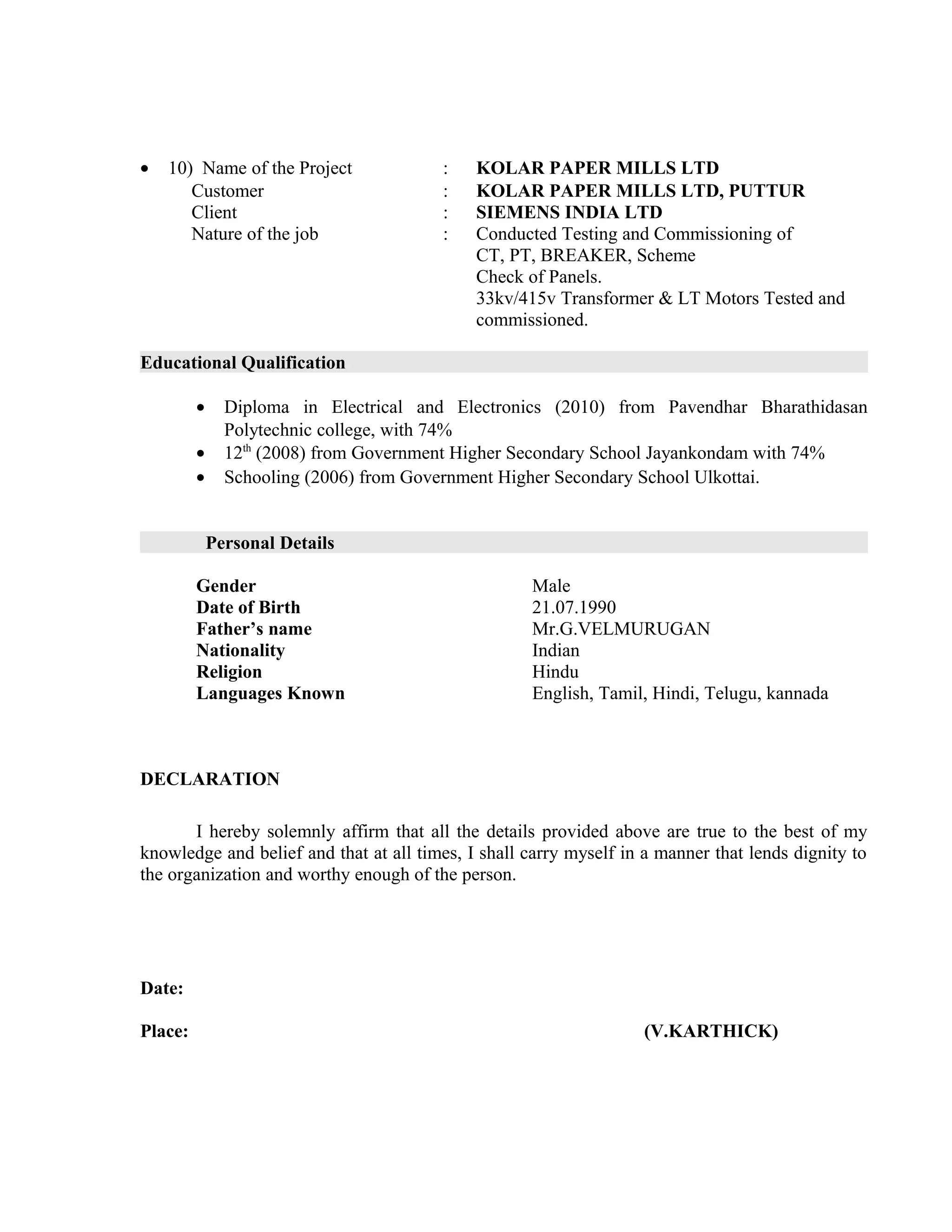 KARTHICK RESUME | DOC