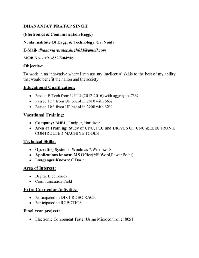 DHANANJAY PRATAP SINGH resume (1) | PDF