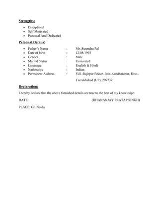 DHANANJAY PRATAP SINGH resume (1) | PDF