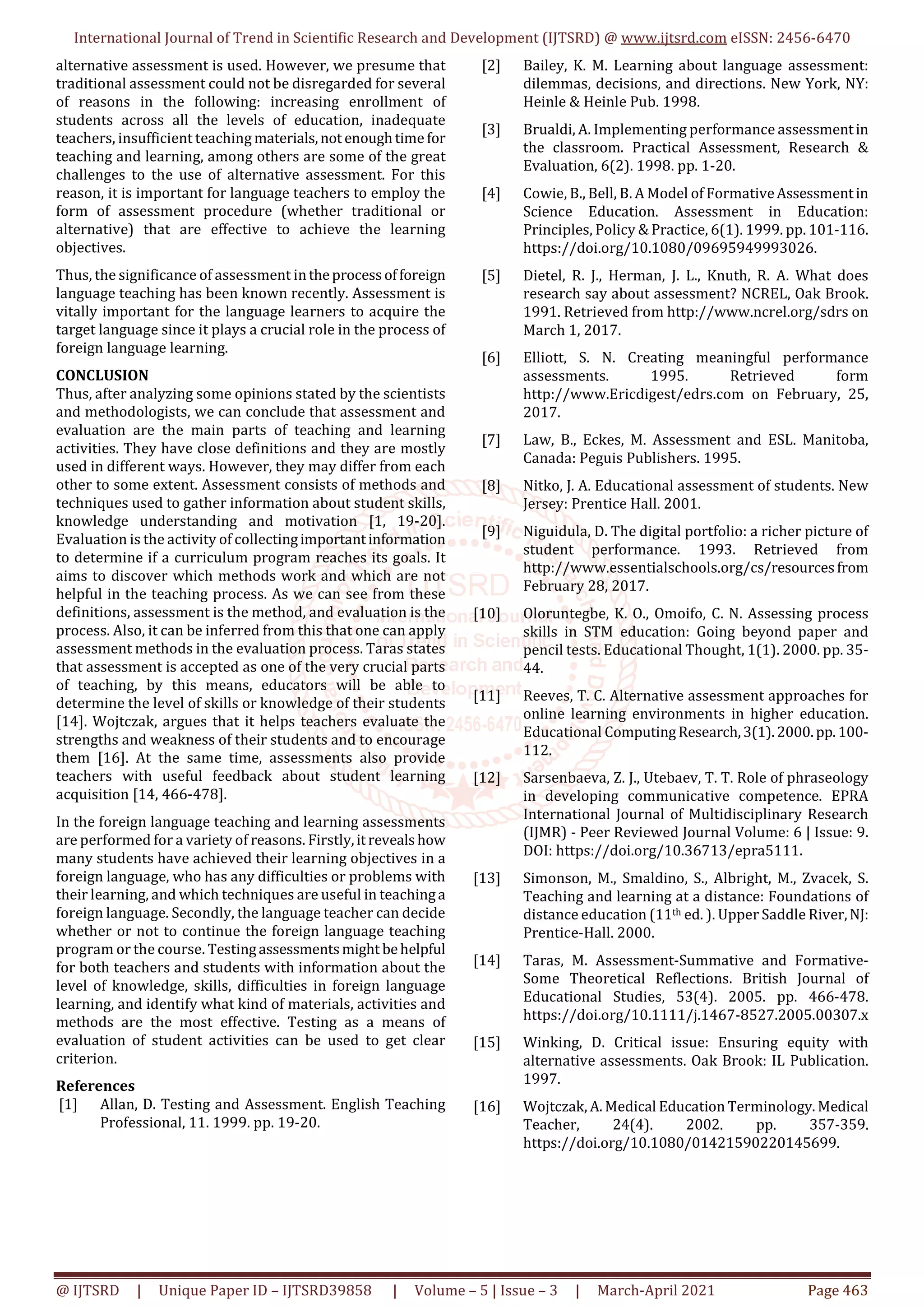 Using Traditional Assessment in the Foreign Language Teaching ...