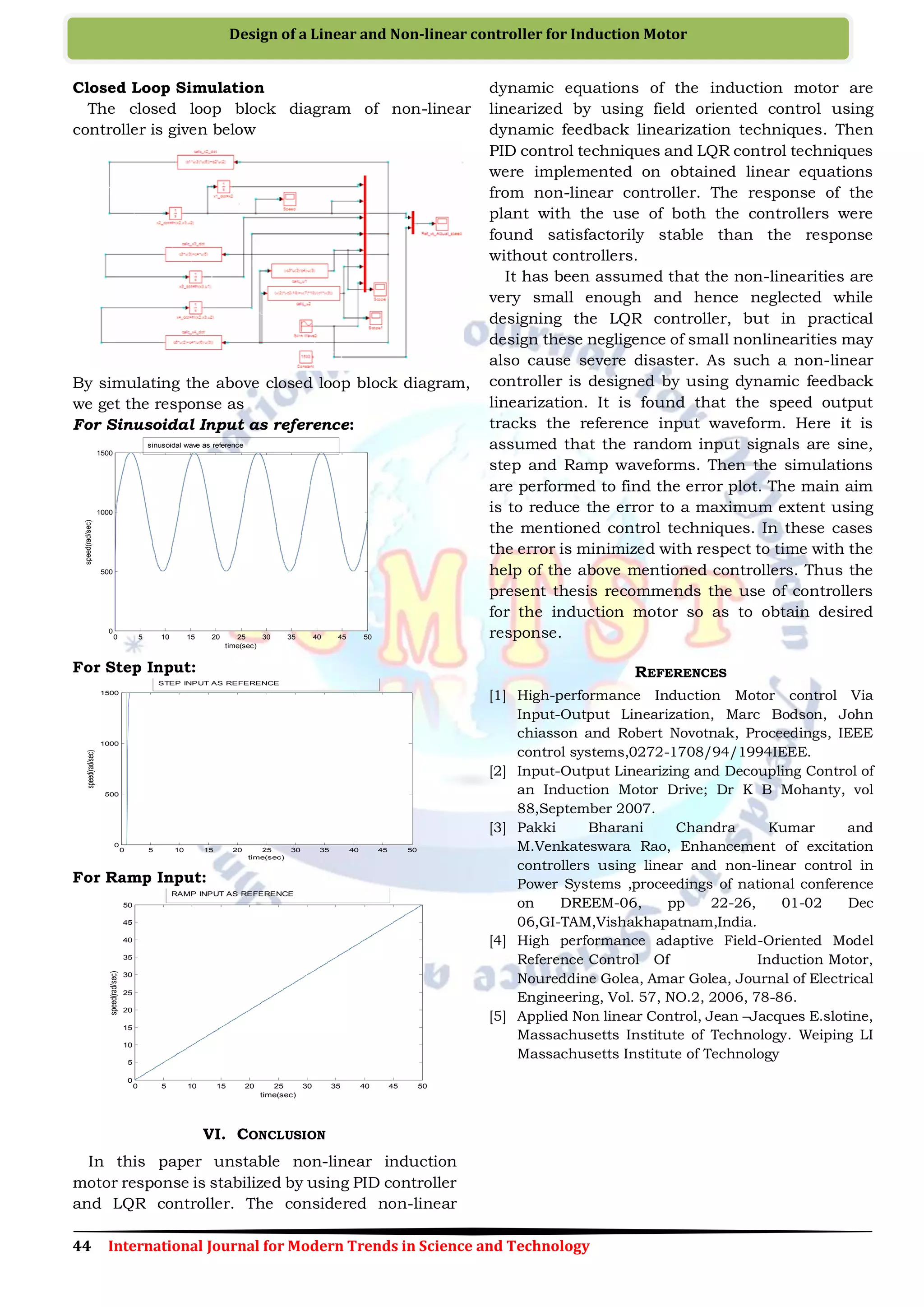 Design of a Linear and Non-linear controller for Induction Motor | PDF