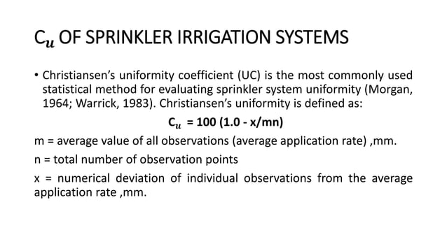 Uniformity coefficient of drip and sprinkler irrigation systems | PPTX | Home & Garden