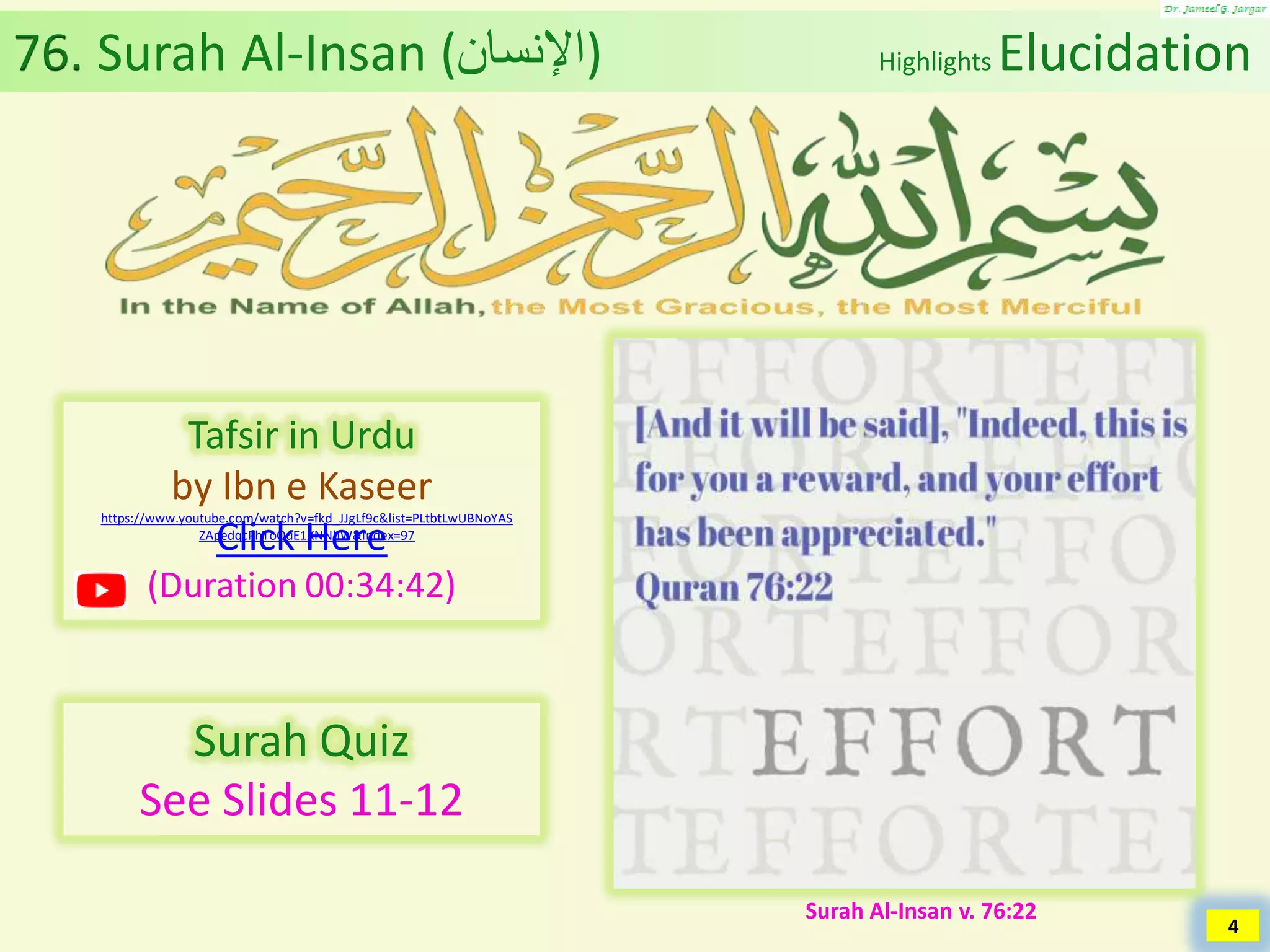 Al Quran (Chapter 76): Surah Al Insan [The Human/Man] | PPT