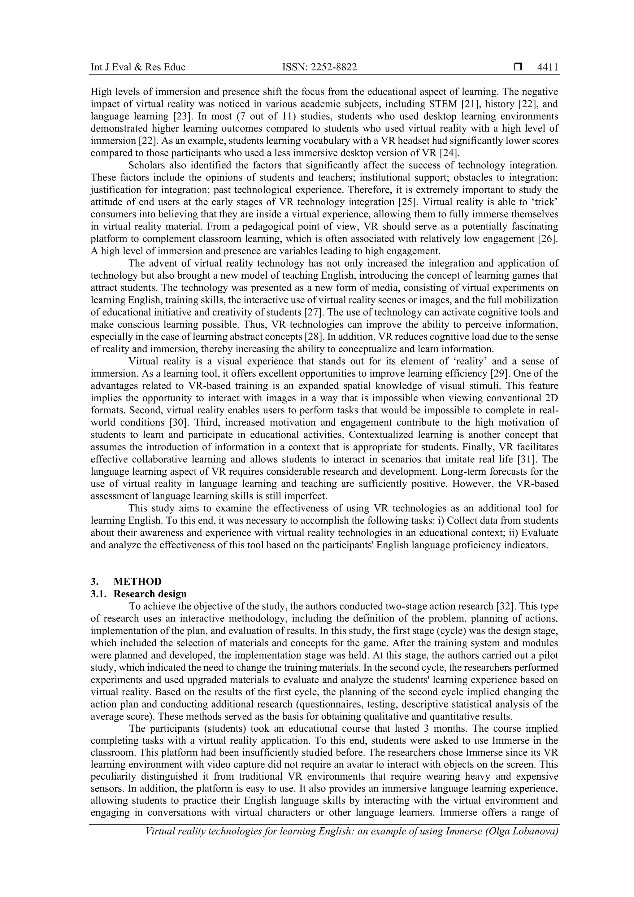 Virtual reality technologies for learning English: an example of using Immerse | PDF