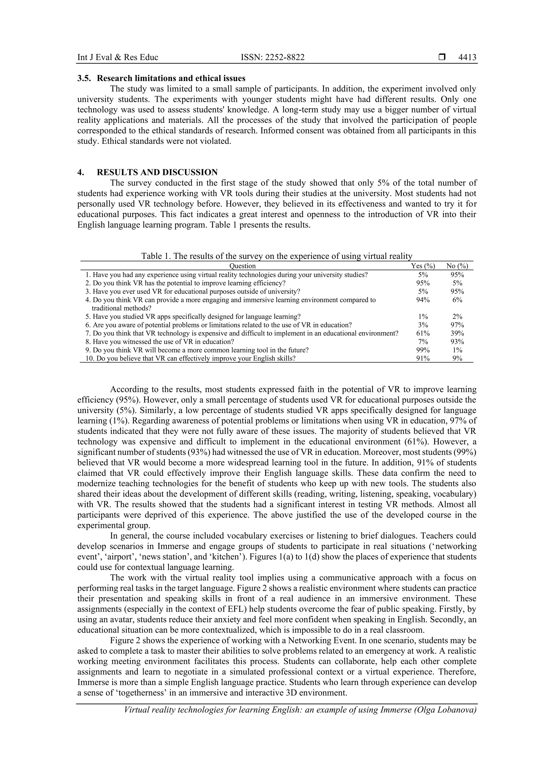 Virtual reality technologies for learning English: an example of using Immerse | PDF