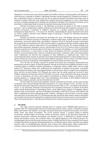 Theoretical framework used in parental involvement research: a scoping ...