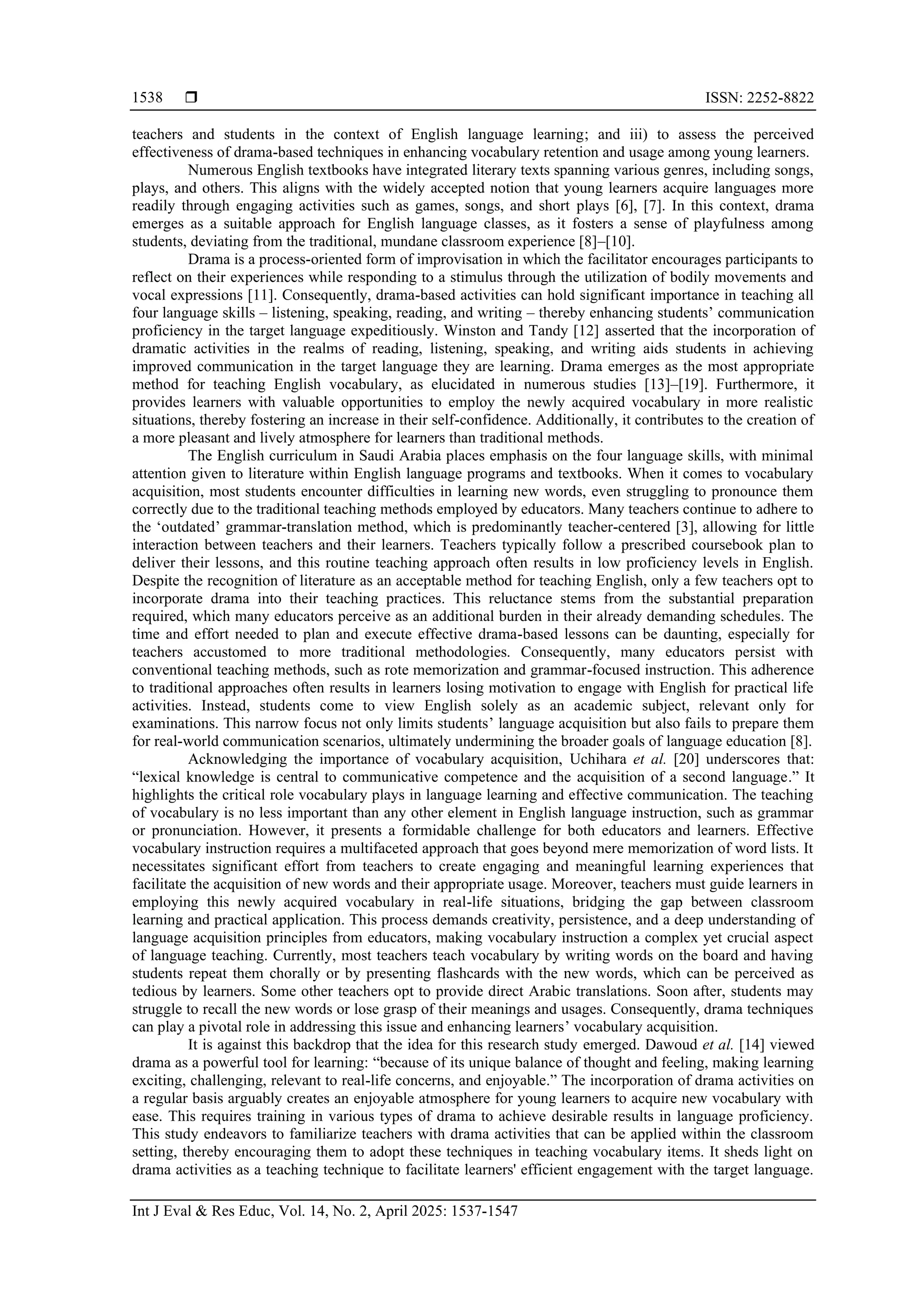 Drama-based strategies for vocabulary development in young English ...