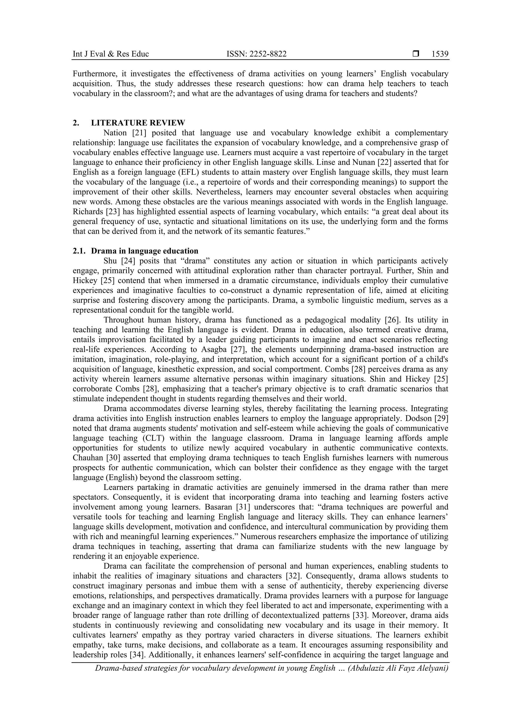 Drama-based strategies for vocabulary development in young English ...