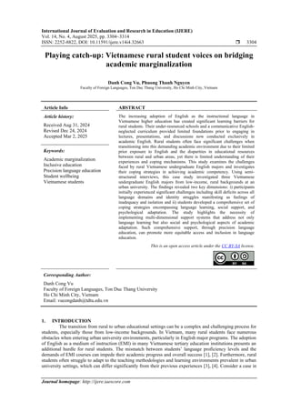 Playing catch-up: Vietnamese rural student voices on bridging academic marginalization | PDF