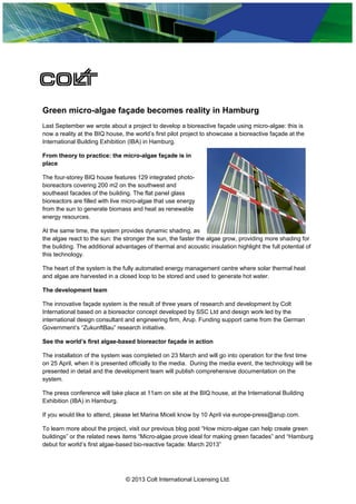 Green micro-algae façade becomes reality in Hamburg | DOC