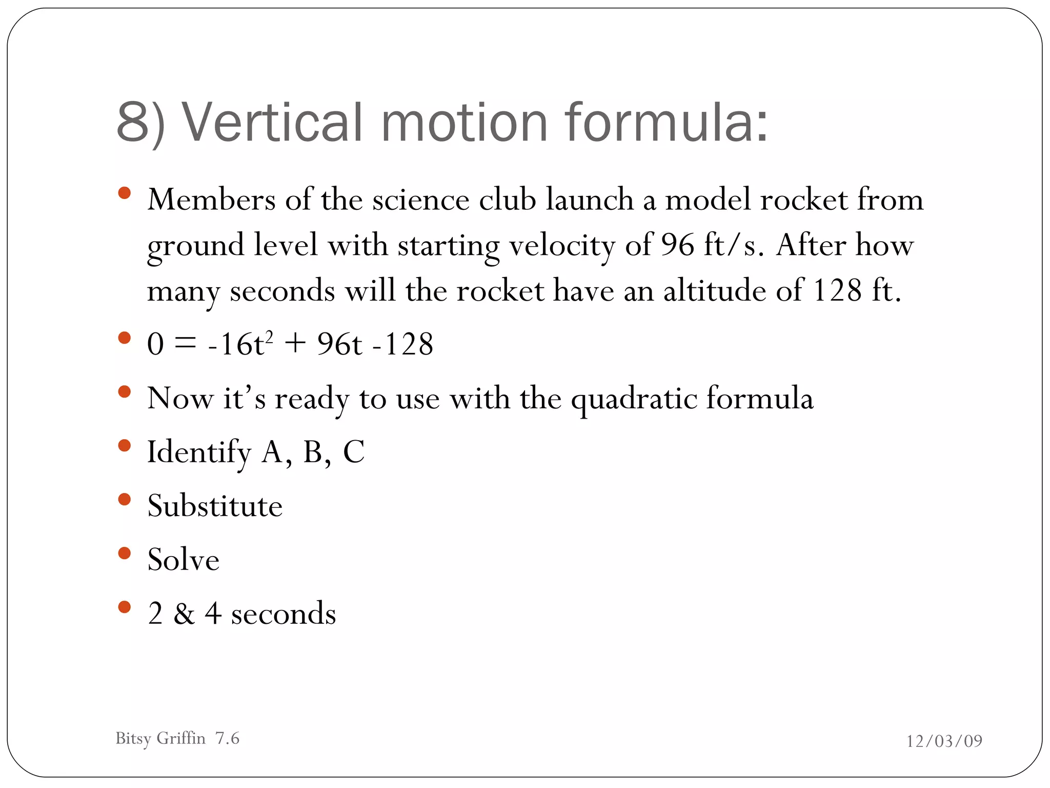 7.6 Using The Quadratic Formula | PPT