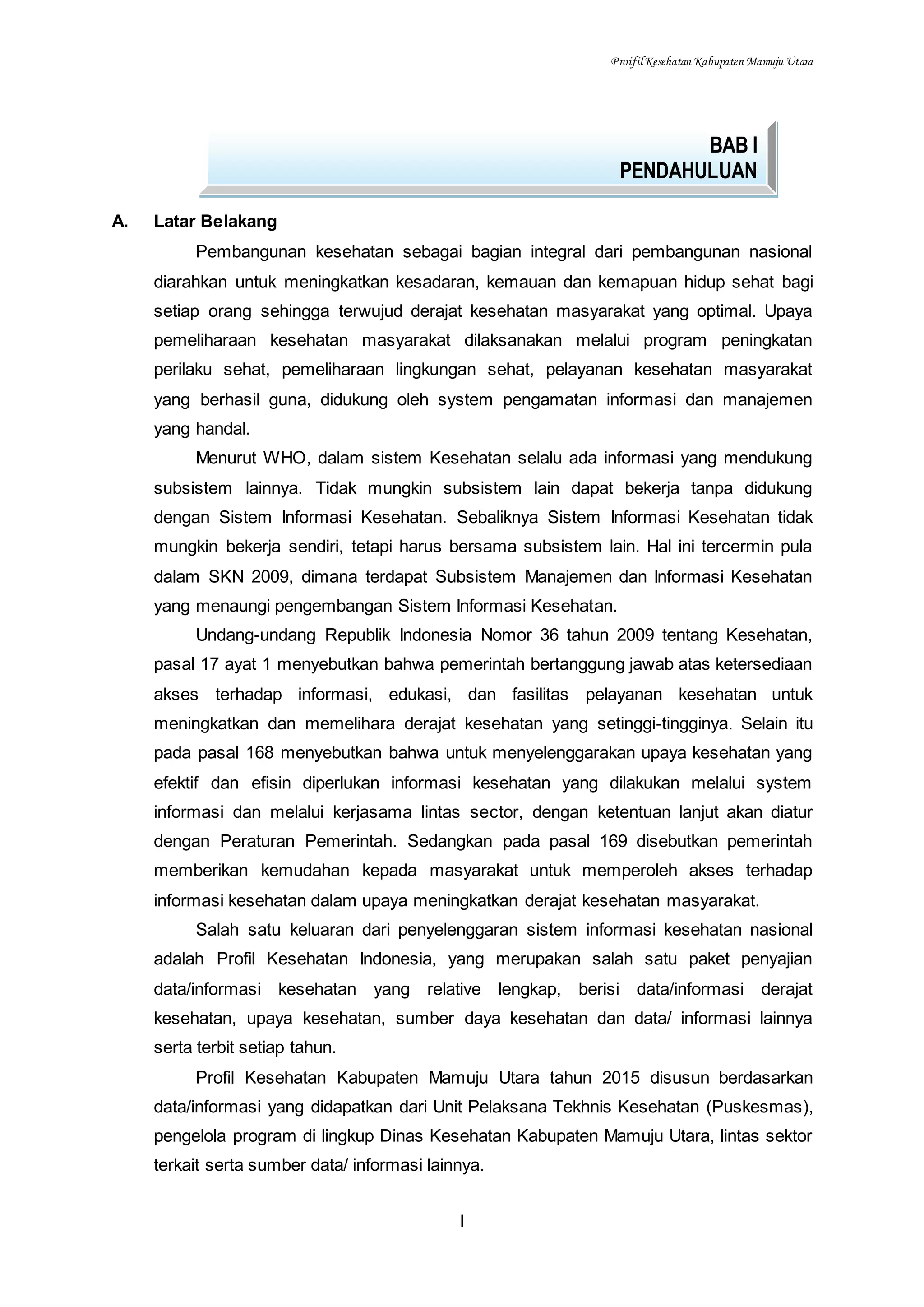 Profil Kesehatan Kabupaten Mamuju Utara 2015 | PDF