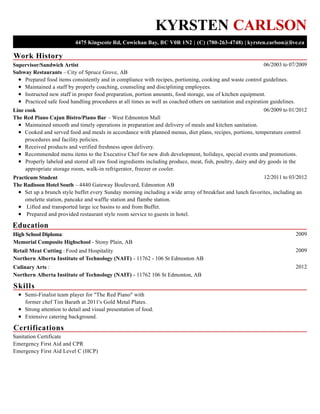 Kyrsten Carlson Resume 2 Chef | PDF