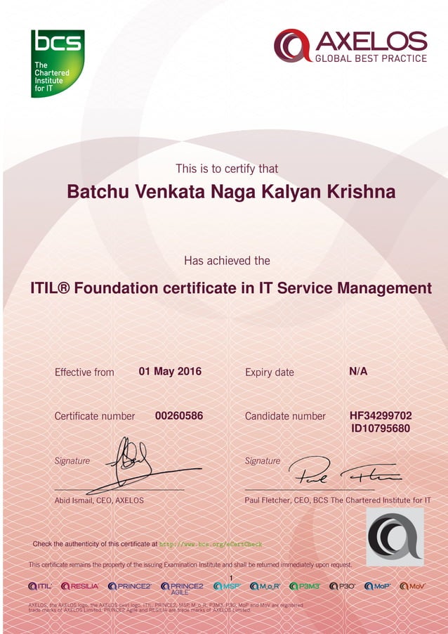 ITIL - Certificate | PDF