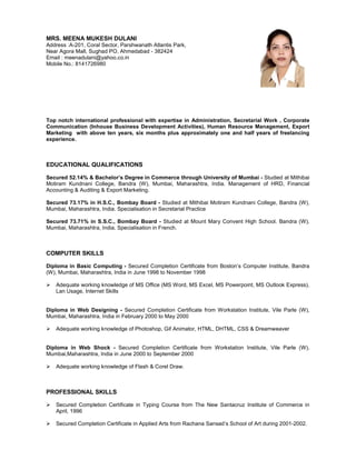 Resume - Mrs. Meena Dulani | PDF