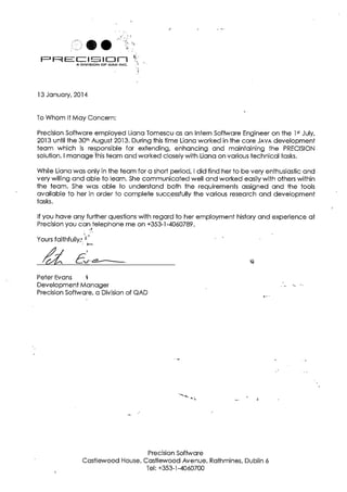 Reference Letter From Precision Software | PDF
