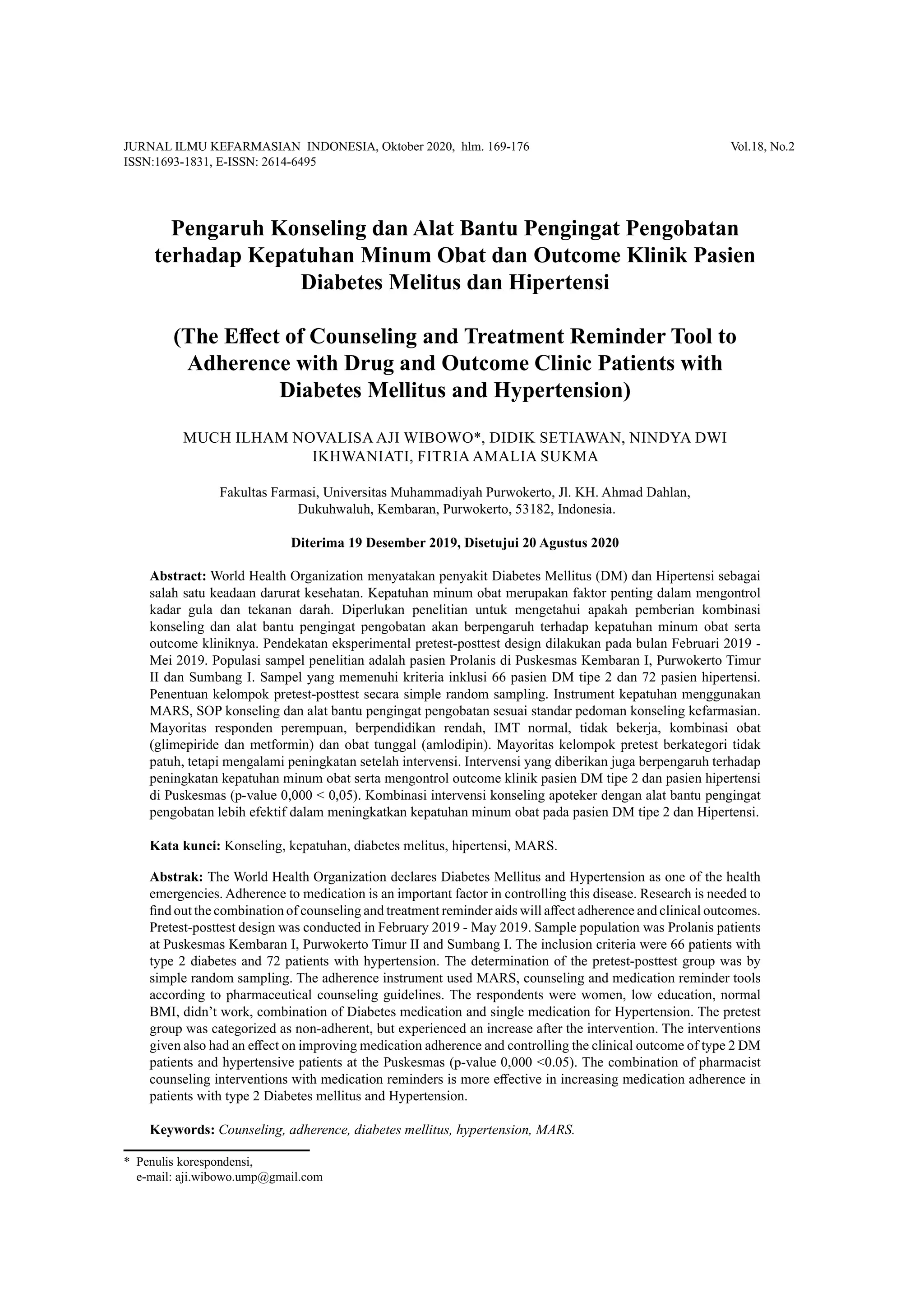 Pengaruh Konseling dan Alat Bantu Pengingat Pengobatan terhadap ...