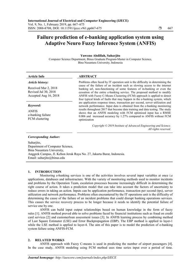 Failure prediction of e-banking application system using adaptive neuro fuzzy inference system ...