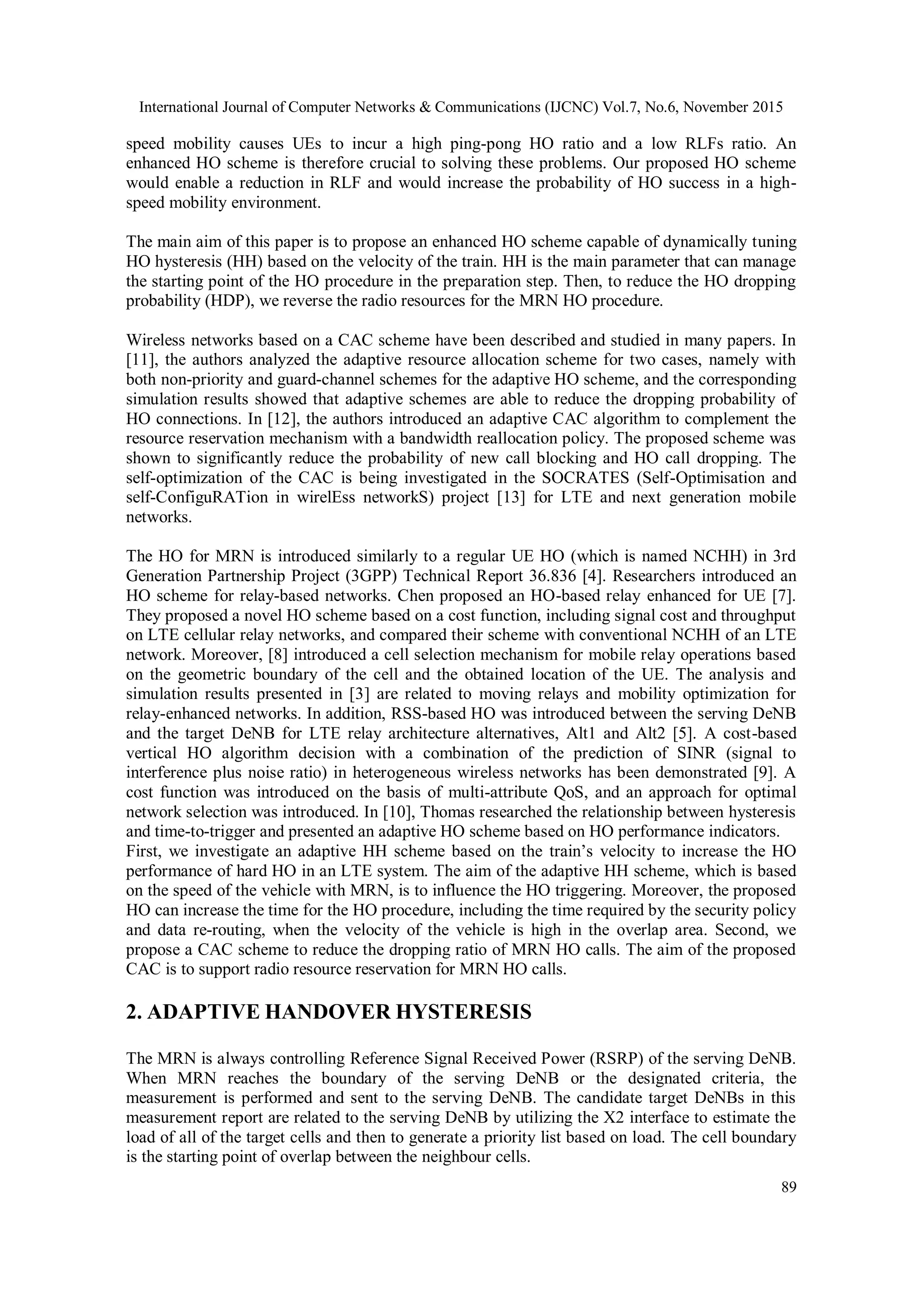 ADAPTIVE HANDOVER HYSTERESIS AND CALL ADMISSION CONTROL FOR MOBILE ...