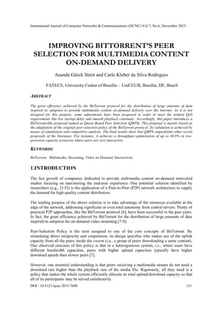 IMPROVING BITTORRENT’S PEER SELECTION FOR MULTIMEDIA CONTENT ON-DEMAND ...