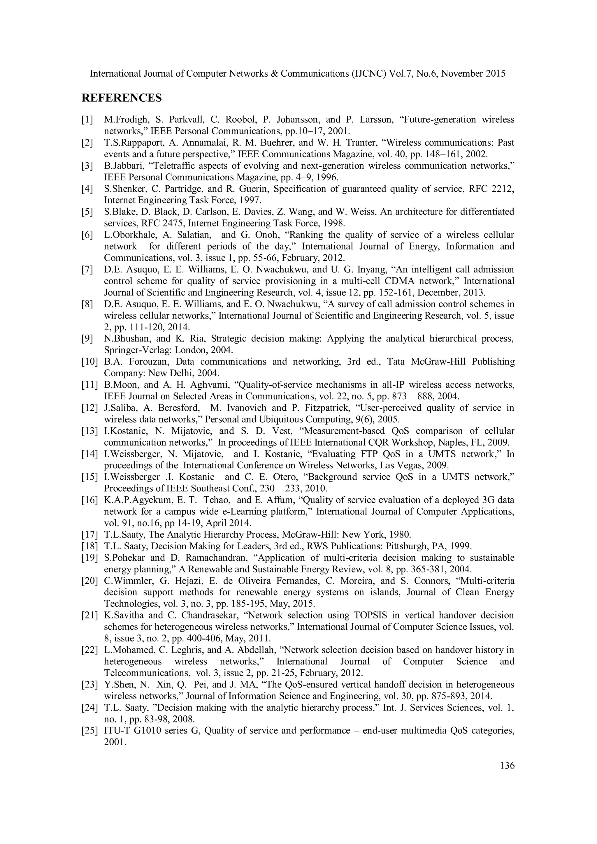 ANALYTIC HIERARCHY PROCESS FOR QOS EVALUATION OF MOBILE DATA NETWORKS | PDF