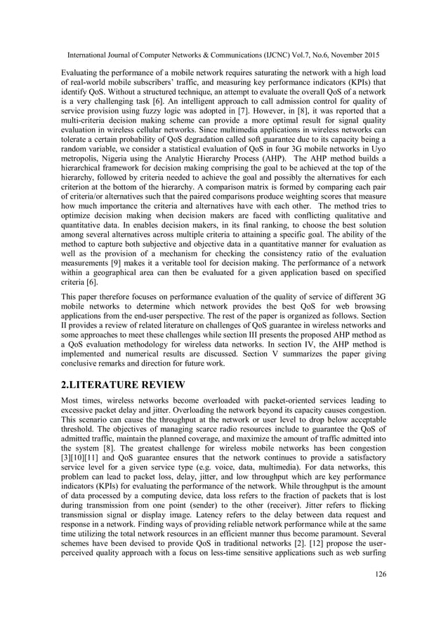 ANALYTIC HIERARCHY PROCESS FOR QOS EVALUATION OF MOBILE DATA NETWORKS | PDF