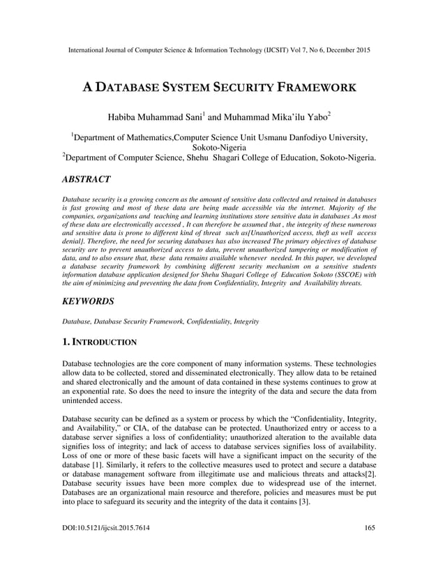 A DATABASE SYSTEM SECURITY FRAMEWORK | PDF