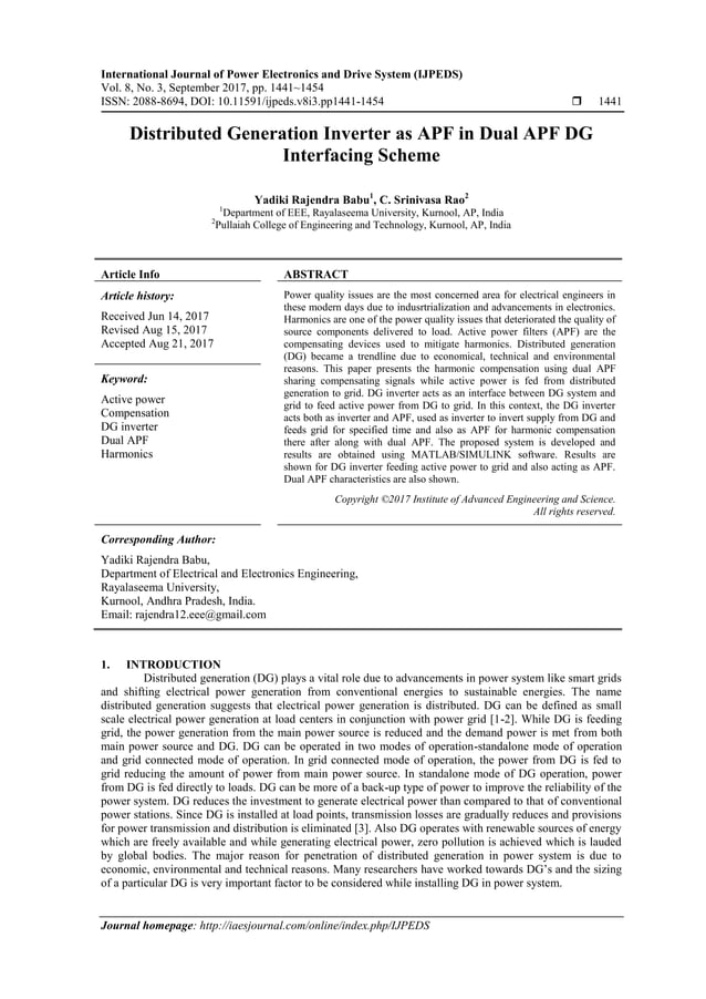 Distributed Generation Inverter as APF in Dual APF DG interfacing Scheme | PDF | Power and ...