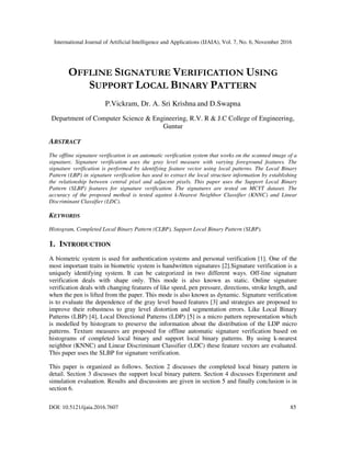 OFFLINE SIGNATURE VERIFICATION USING SUPPORT LOCAL BINARY PATTERN | PDF