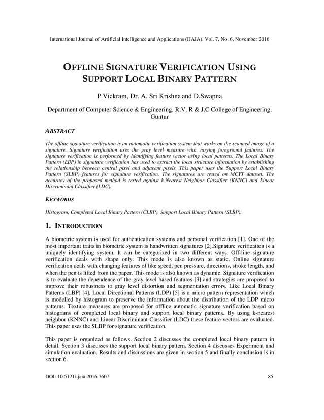 Offline Signature Verification Using Support Local Binary Pattern Pdf