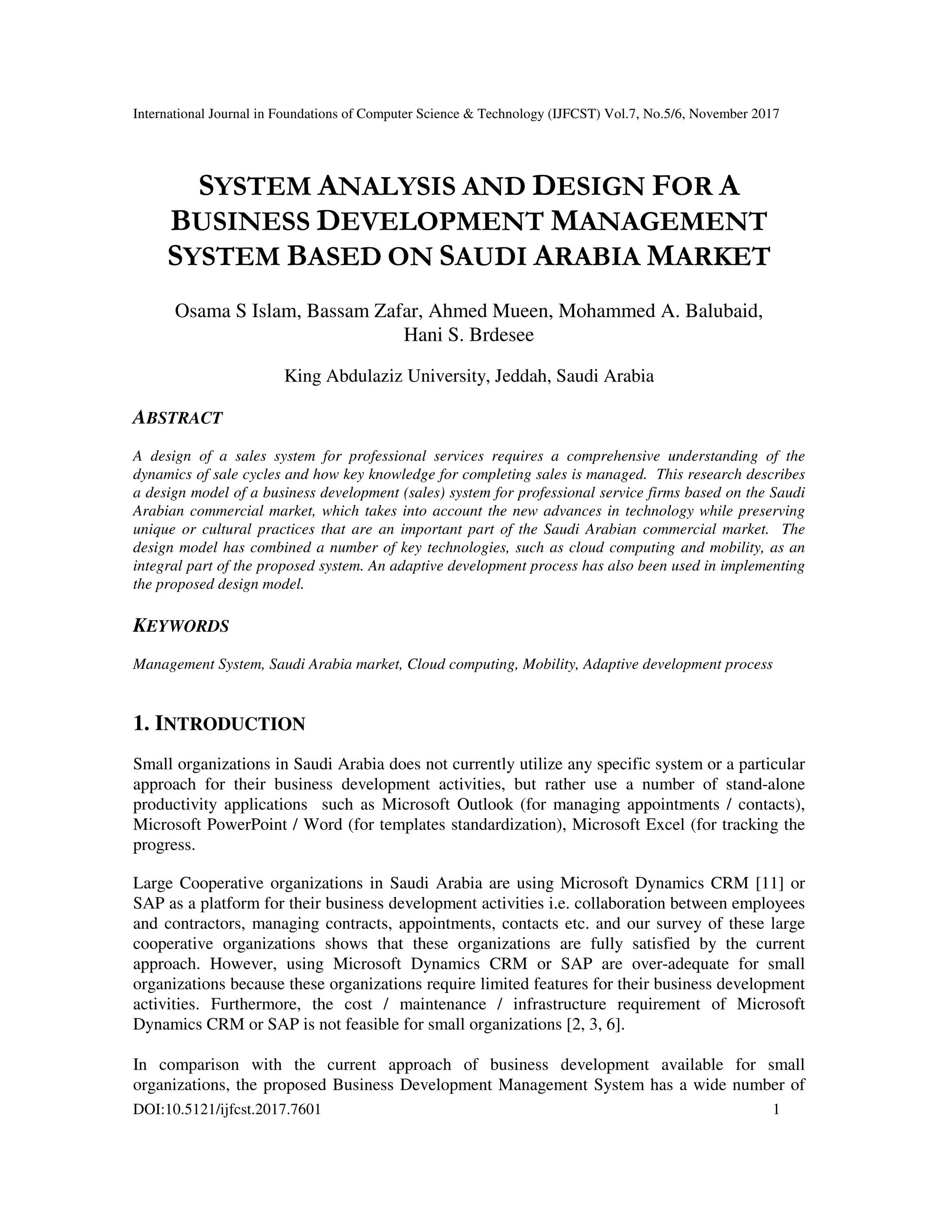 SYSTEM ANALYSIS AND DESIGN FOR A BUSINESS DEVELOPMENT MANAGEMENT SYSTEM BASED ON SAUDI ARABIA ...