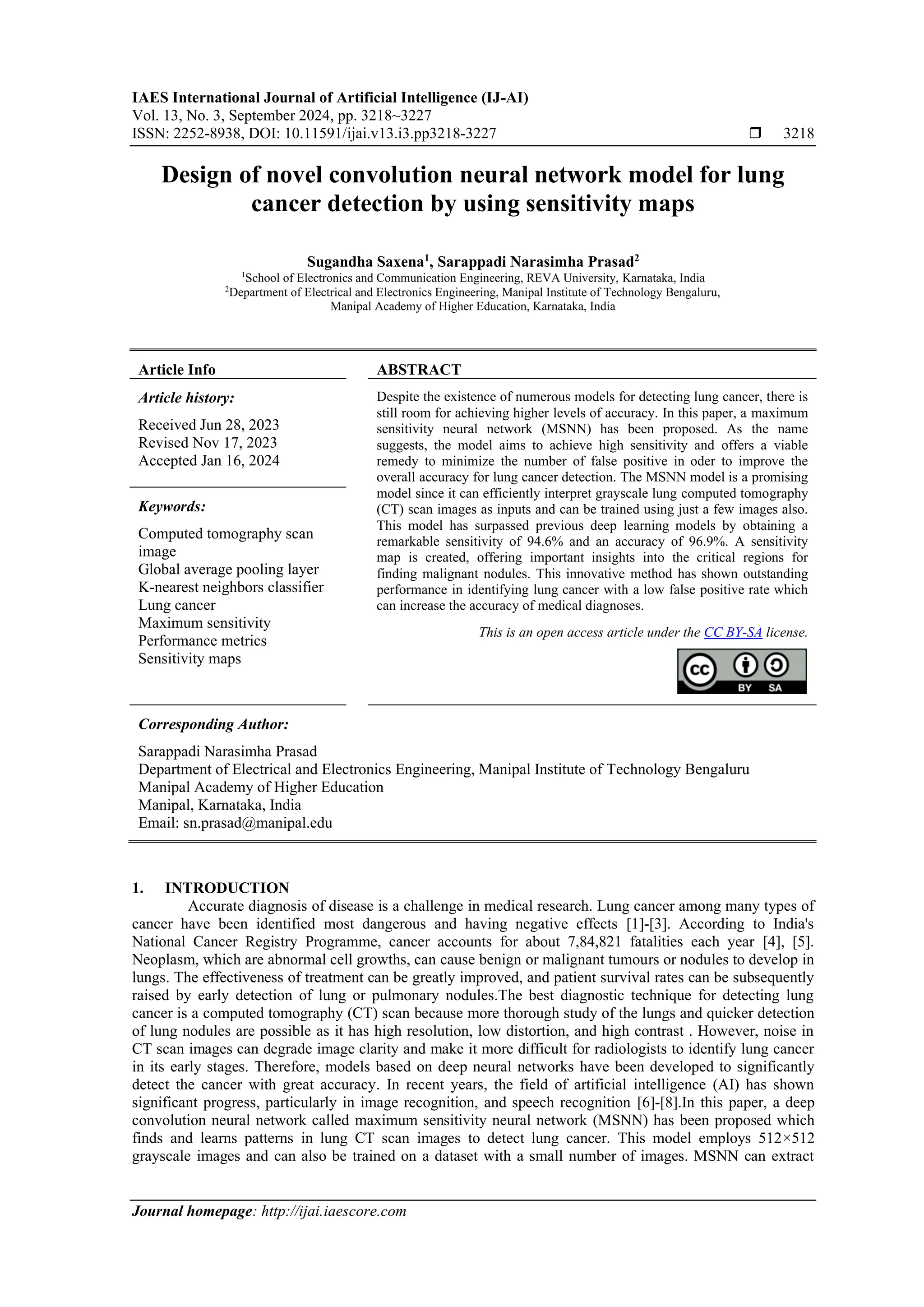 Design of novel convolution neural network model for lung cancer ...