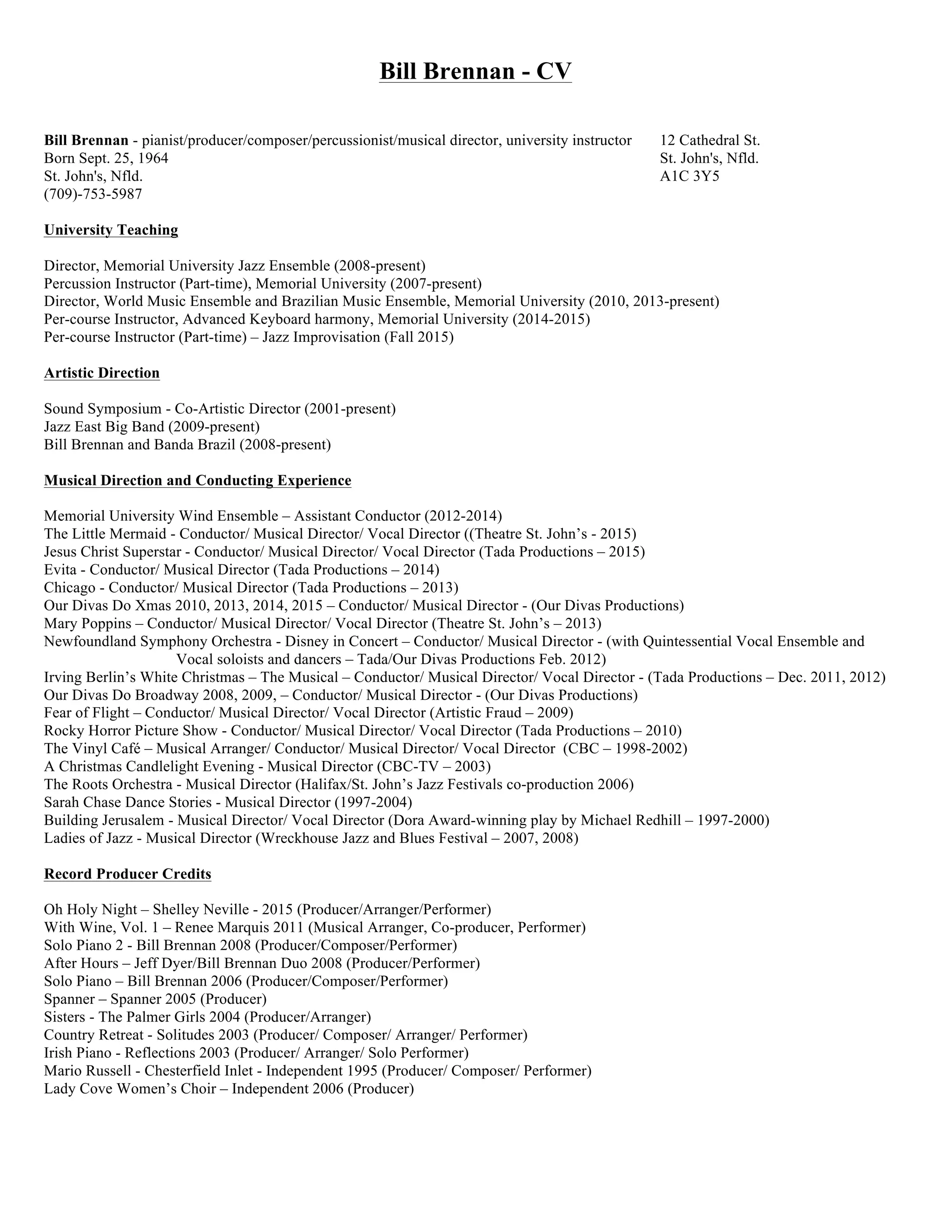 Bill Brennan CV September 2015 copy | PDF