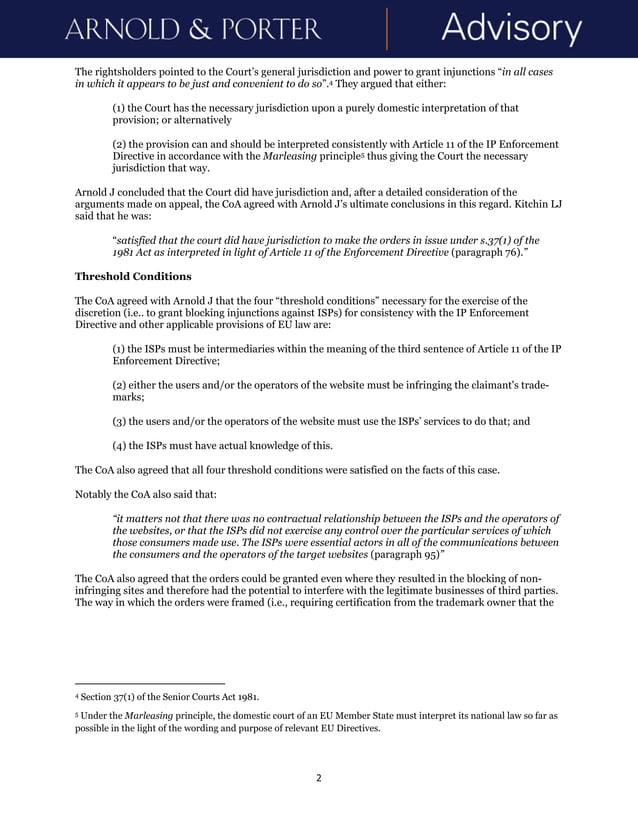 Online Enforcement of IP Rights by Injunctions Against ISPs: The ...