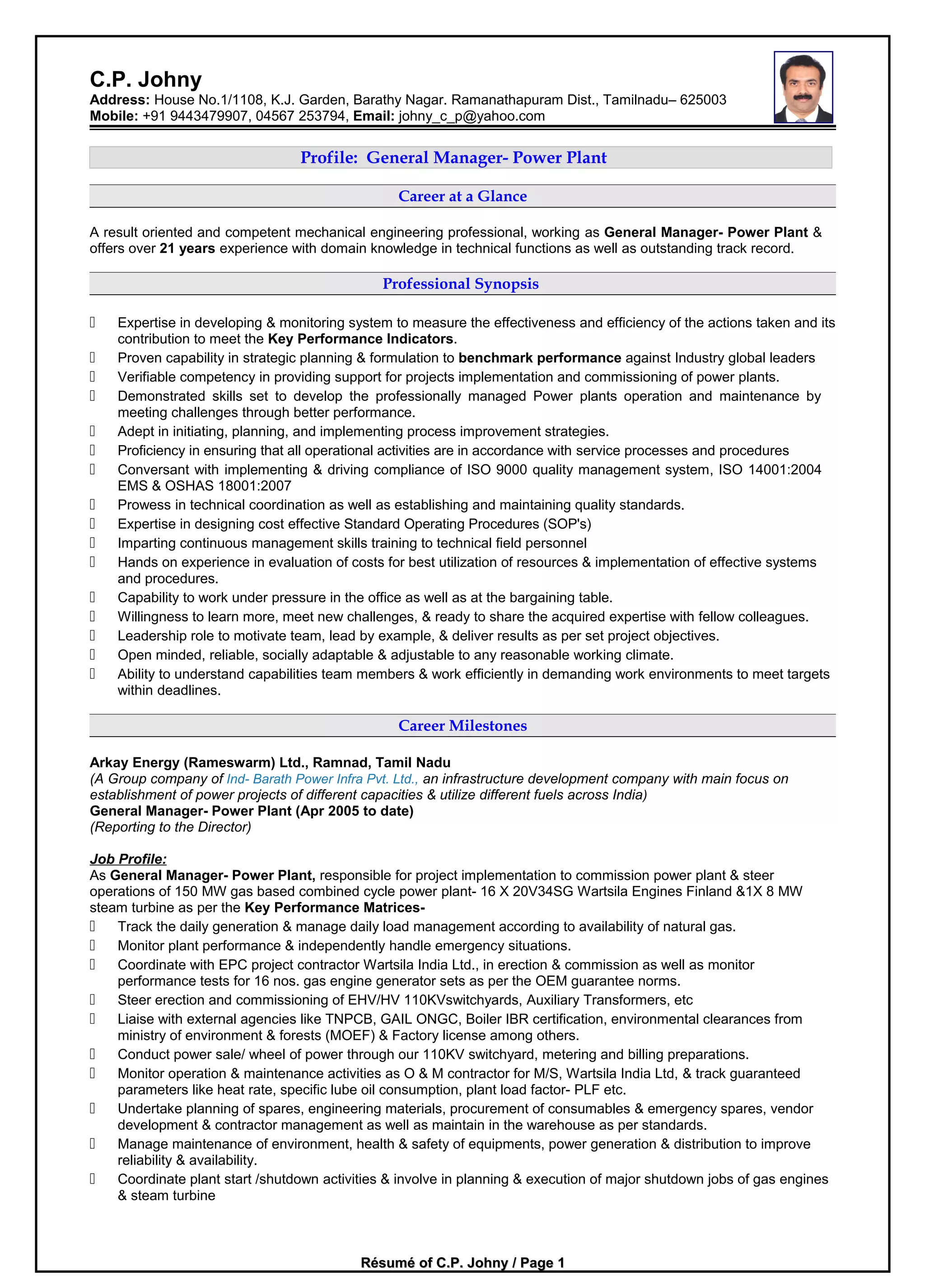 Resume - C.P. Johny | DOC